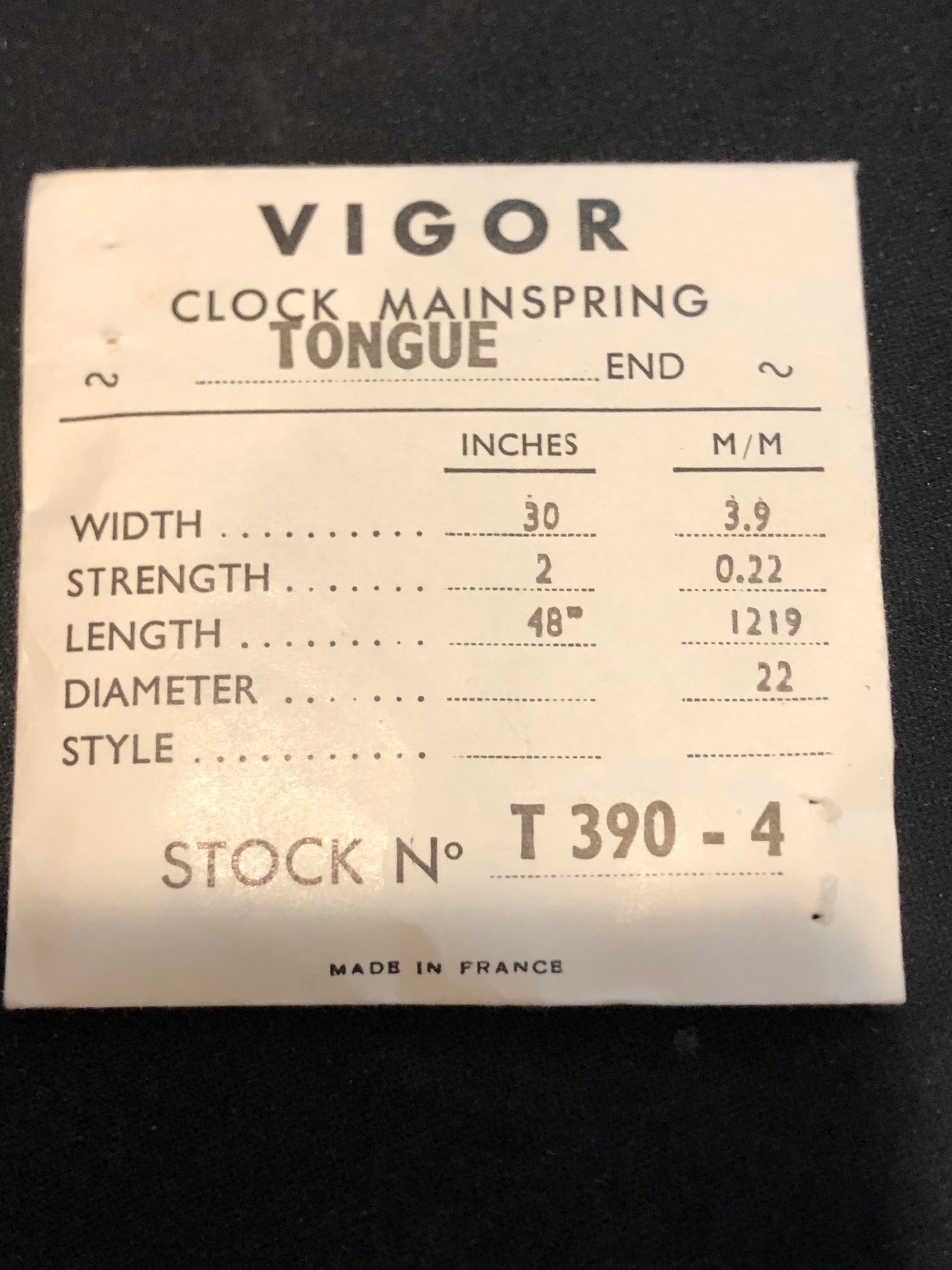 Vigor TONGUE End Clock Mainspring - 30" x 2 x 48" Long - T 390-4 ...