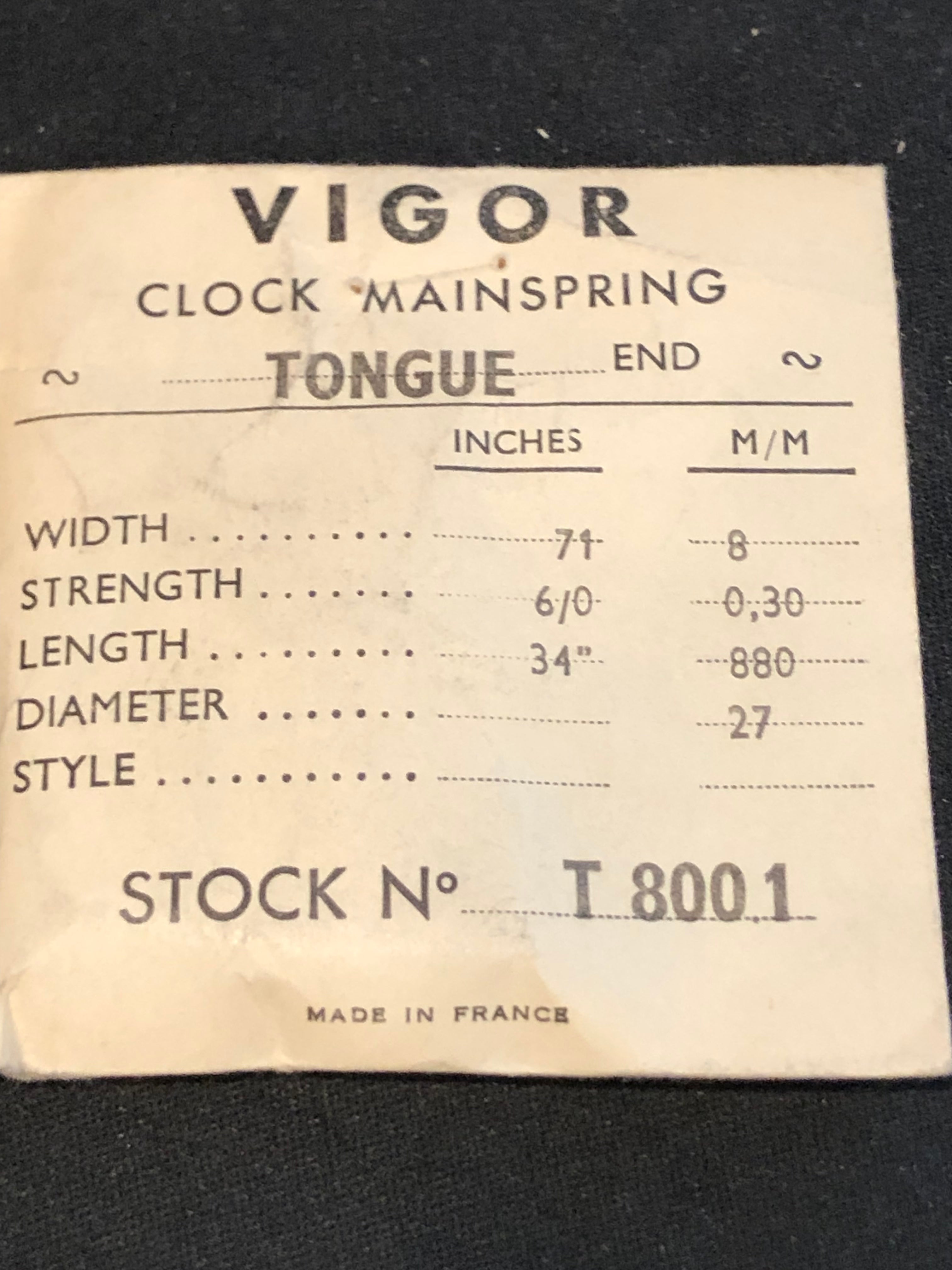 Vigor TONGUE End Clock Mainspring - 71 x 6/0 x 34" Long - T 800.1 ...