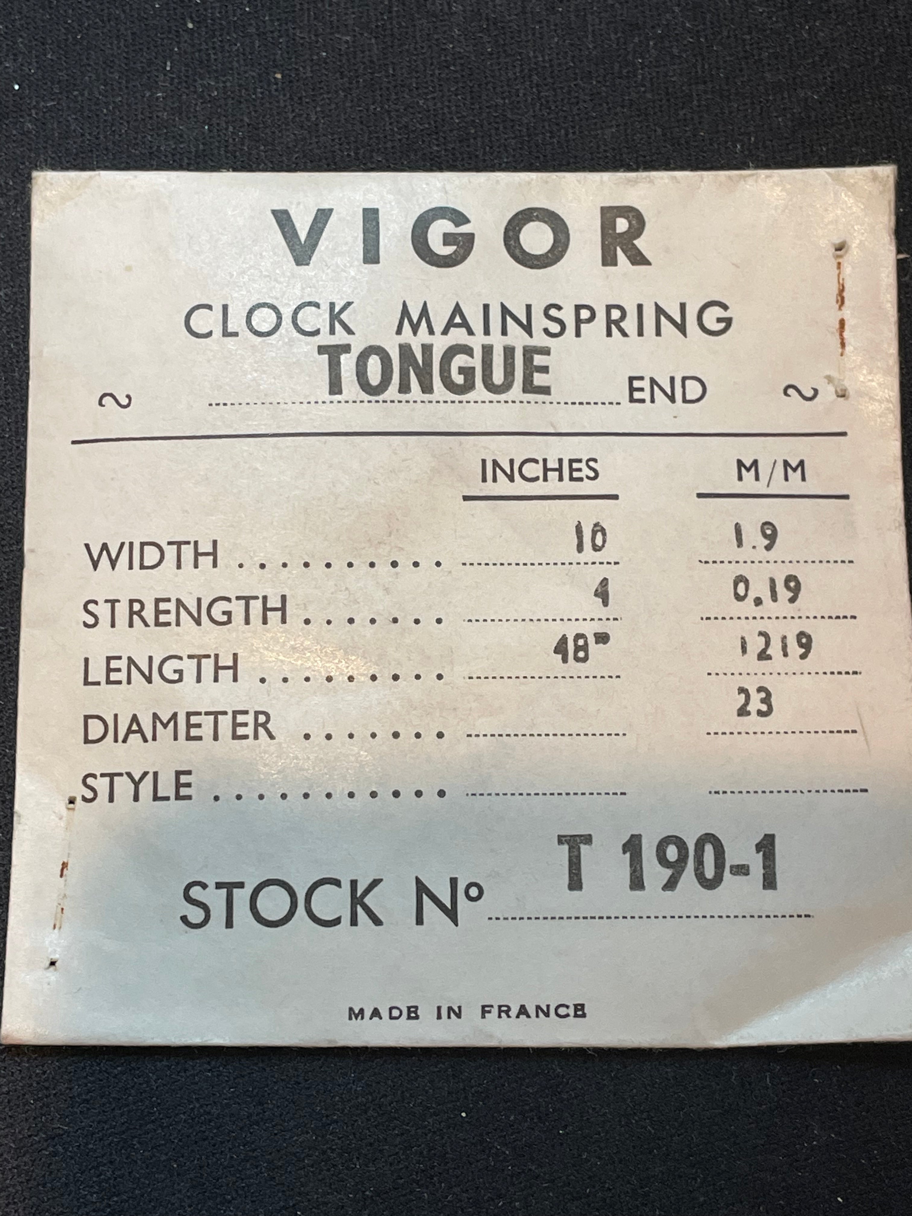 Vigor TONGUE End Clock Mainspring - 10 x 4 x 48" Long - T 190-1 ...