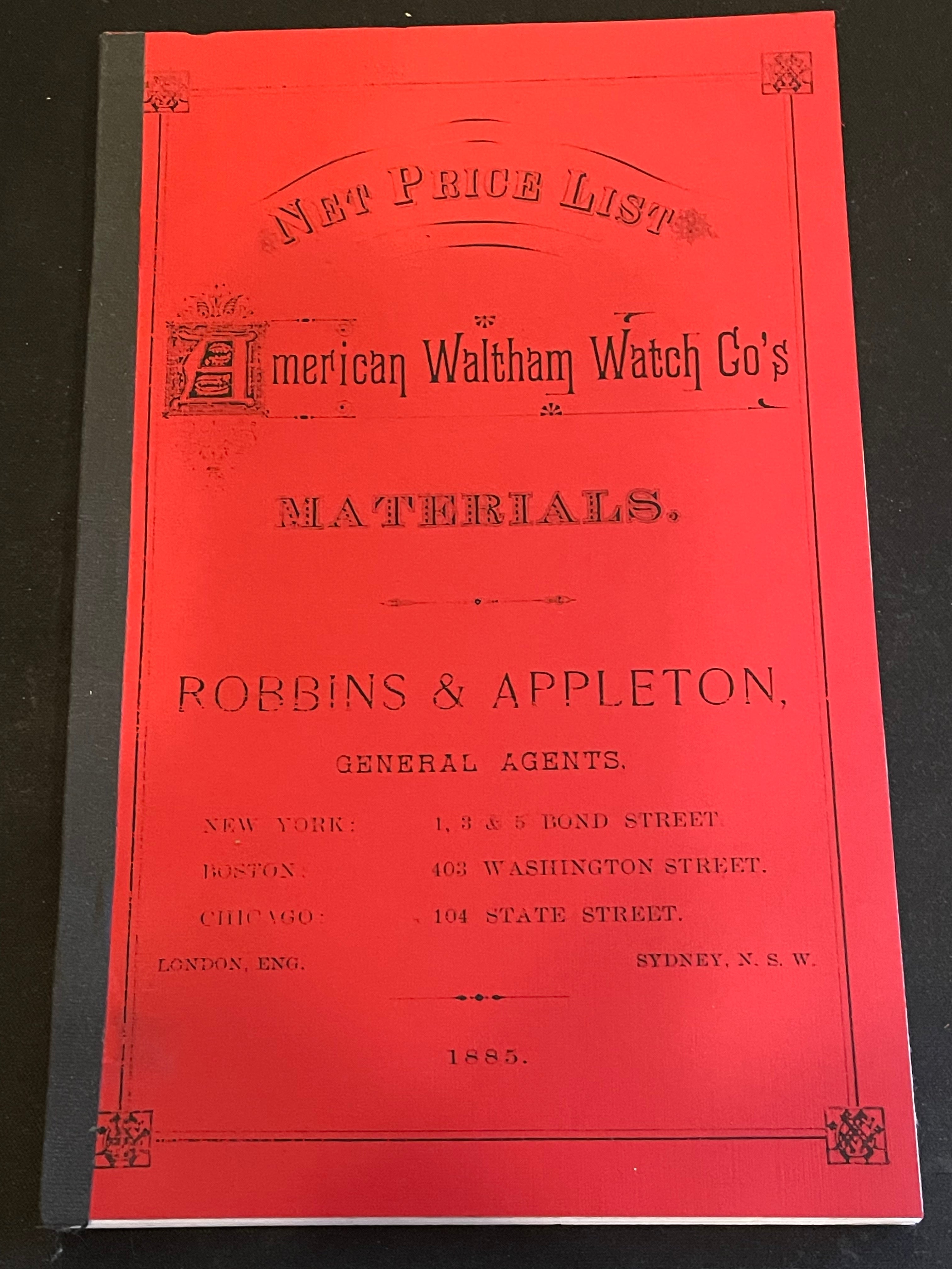 American Waltham Watch Co's Materials & Net Price List, 1885 edition ...