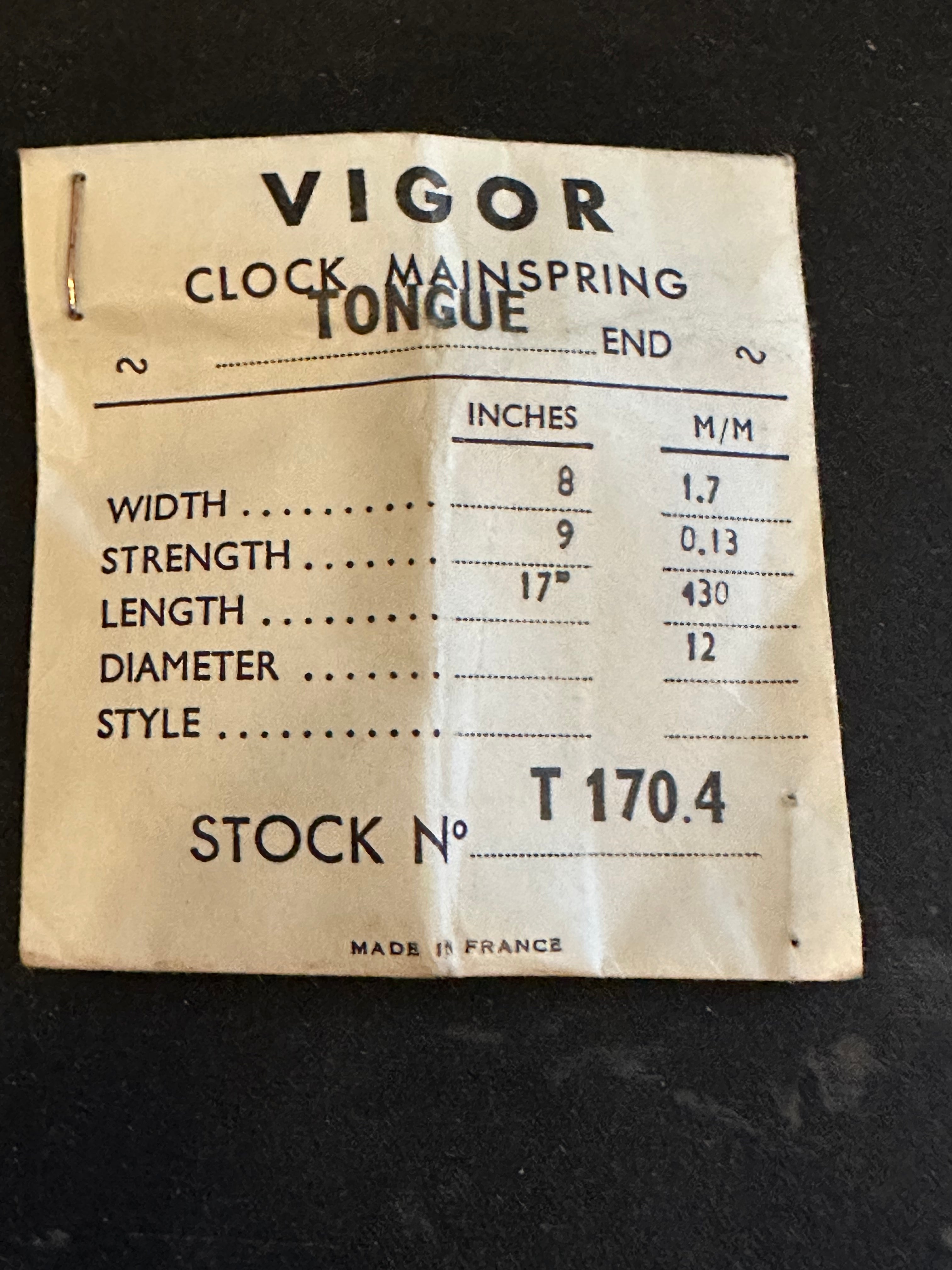 Vigor TONGUE End Clock Mainspring for Arogno 22 / 24 N - 8 x 9 x 17" L ...