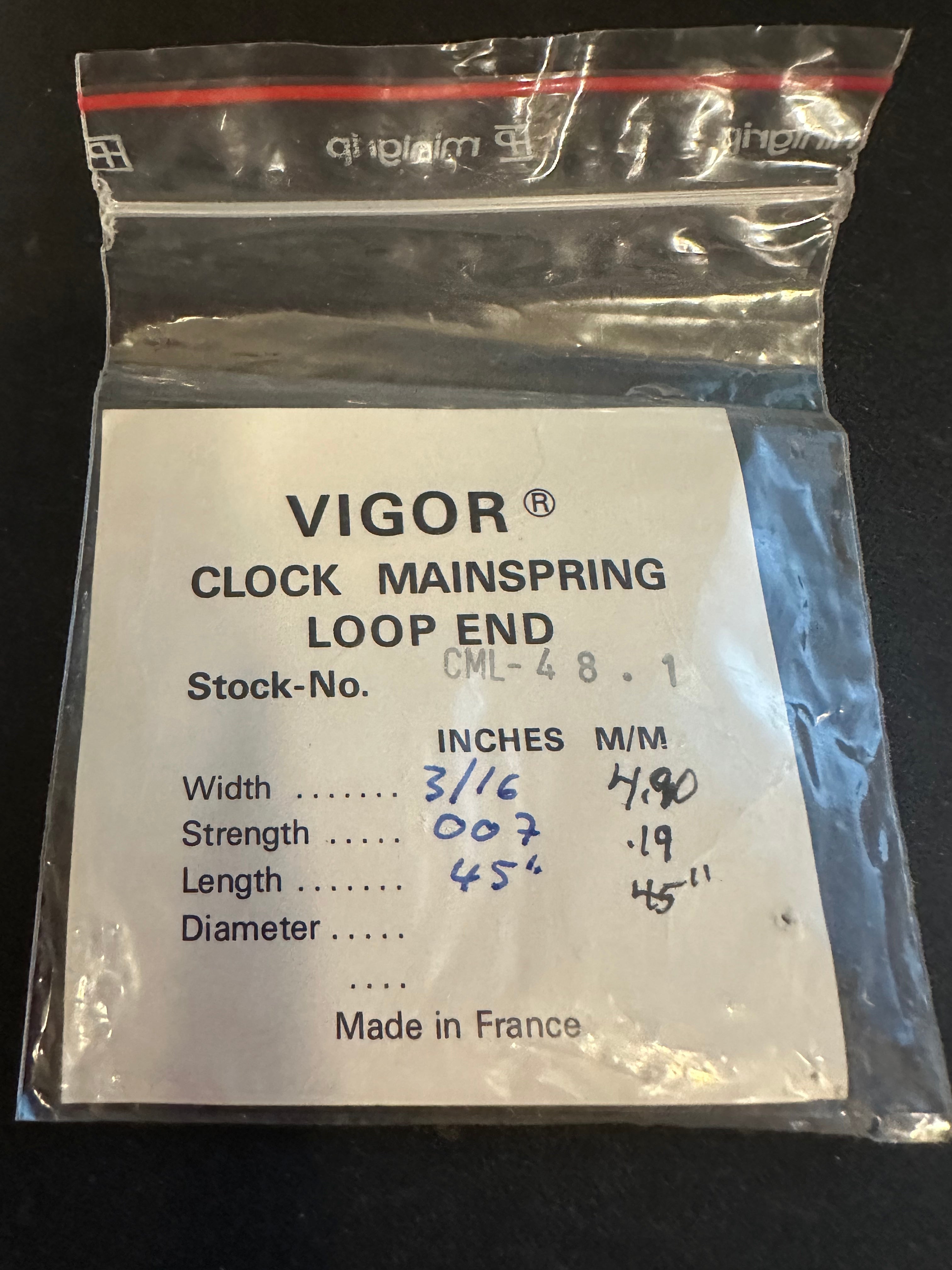 Vigor Loop Clock Mainspring - 3/16" x .007" x 45" Long - CML 48.1 ...