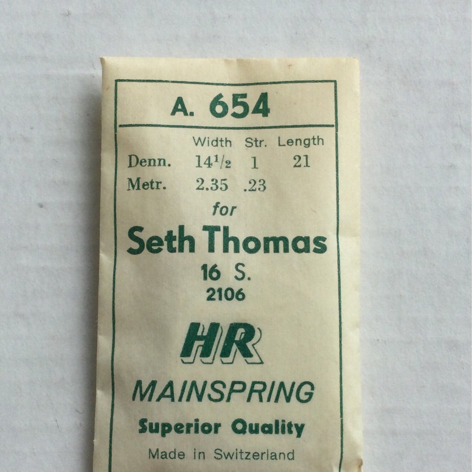 HR Mainspring A654 for Seth Thomas 16s Factory No. 2106 - Steel ...