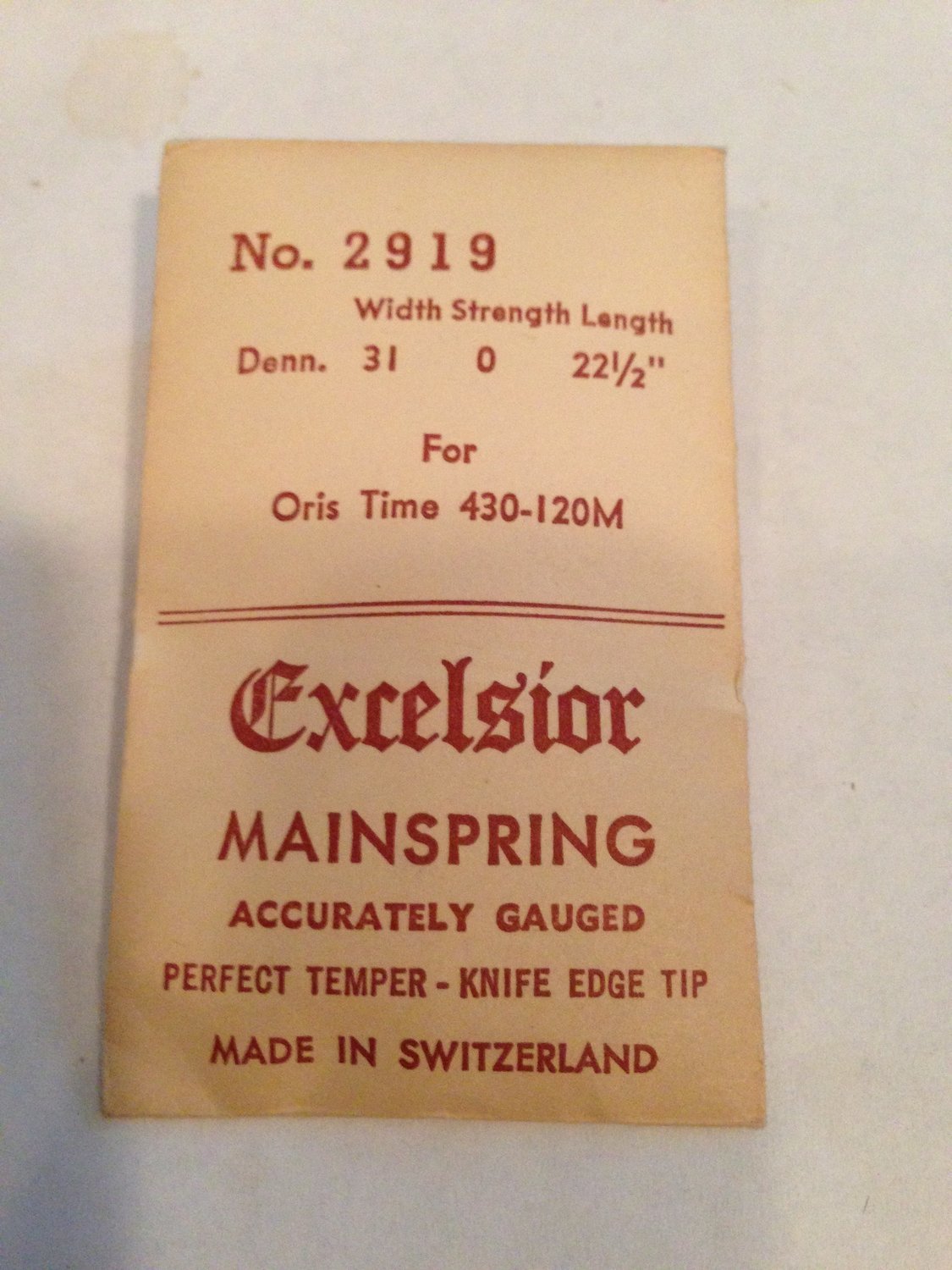 Excelsior #2919 TIME Mainspring for ORIS models 430-120M Clock ...